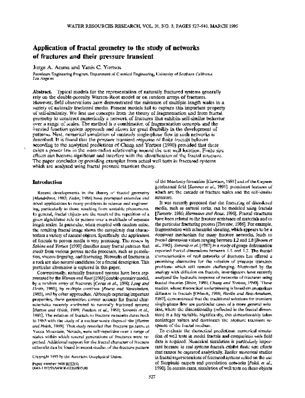 (PDF) Application of fractal geometry to the study of networks of fractures and their pressure ...