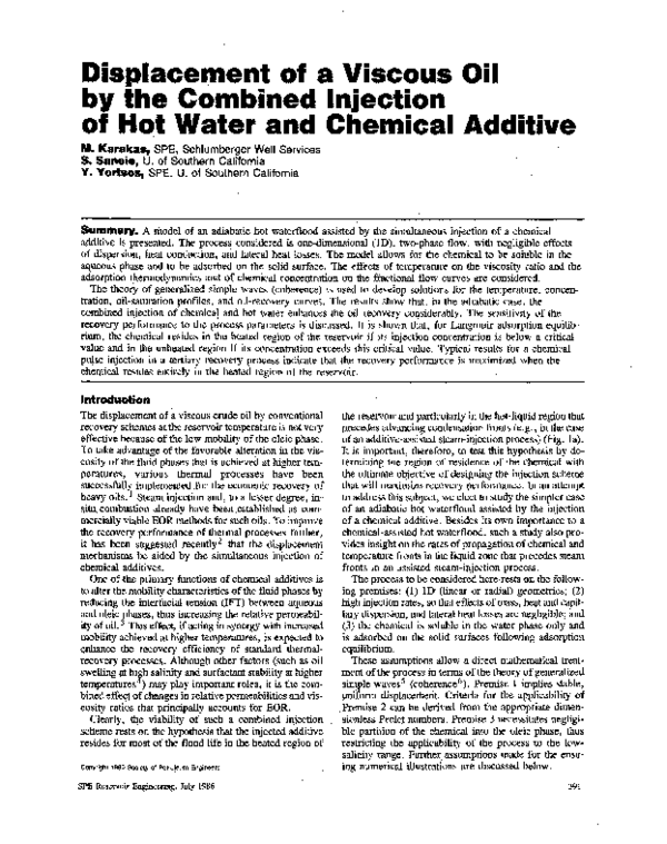 (PDF) Displacement of a Viscous Oil by the Combined Injection of Hot ...
