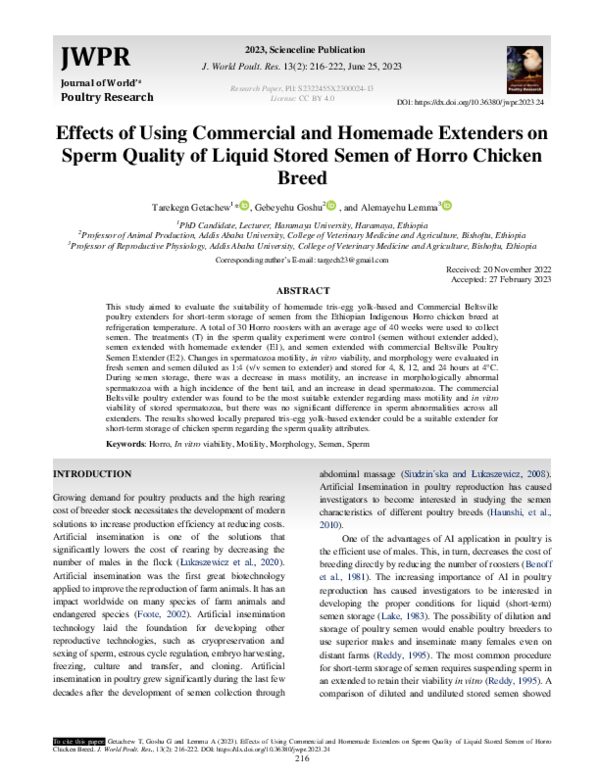 (PDF) Effects of Using Commercial and Homemade Extenders on Sperm ...