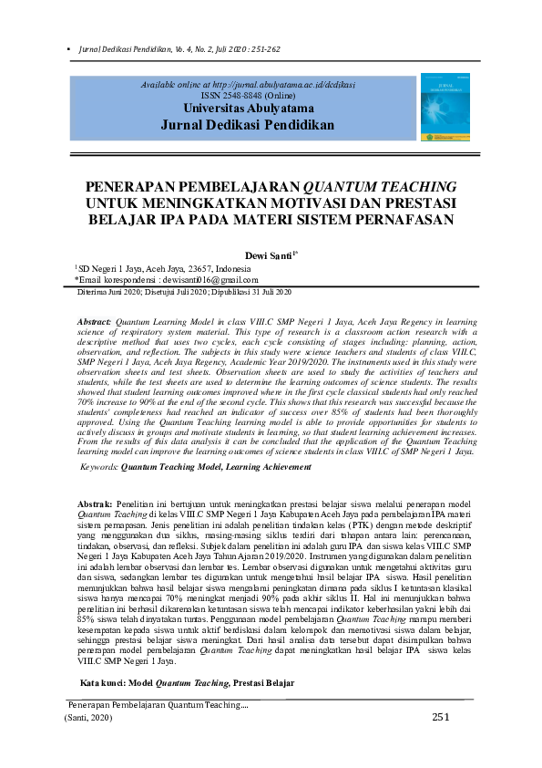 (PDF) Penerapan Pembelajaran Quantum Teaching Untuk Meningkatkan Motivasi Dan Prestasi Belajar ...