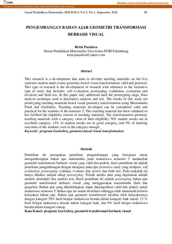 (PDF) Pengembangan Bahan Ajar Geometri Transformasi Berbasis Visual