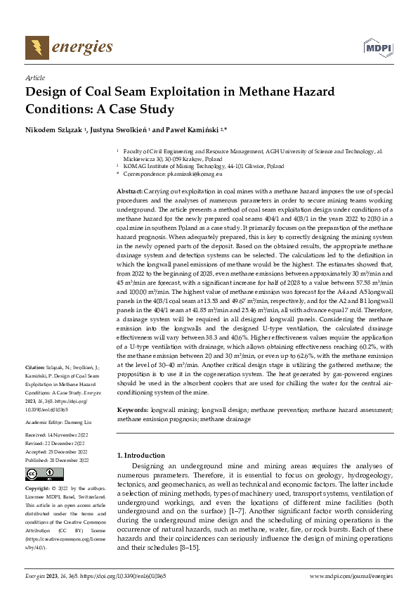 (PDF) Design of Coal Seam Exploitation in Methane Hazard Conditions: A ...