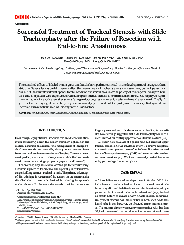 (PDF) Successful Treatment of Tracheal Stenosis with Slide ...