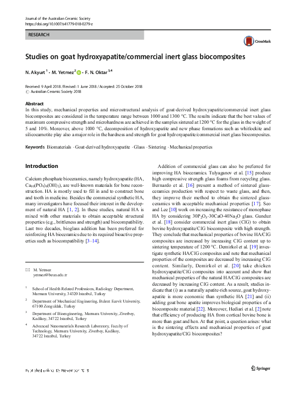(PDF) Studies on goat hydroxyapatite/commercial inert glass biocomposites