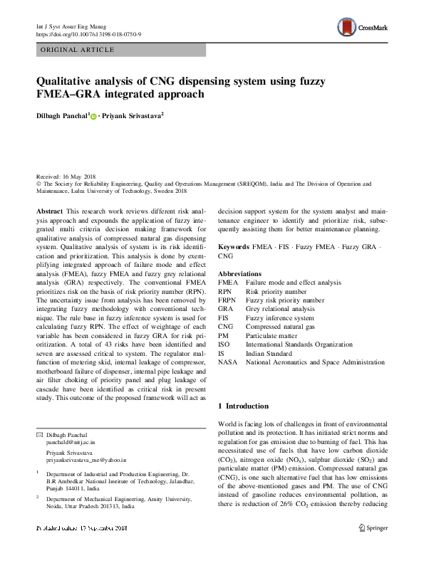 (PDF) Qualitative analysis of CNG dispensing system using fuzzy FMEA–GRA integrated approach