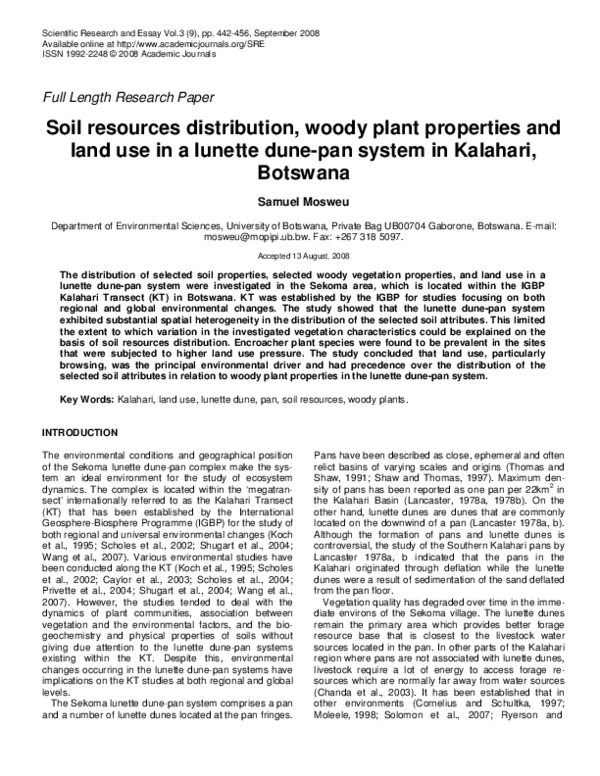 (PDF) Soil resources distribution, woody plant properties and land use ...