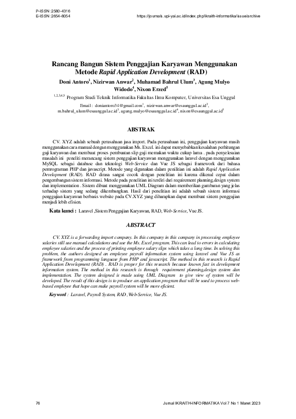 (PDF) Rancang Bangun Sistem Penggajian Karyawan Menggunakan Metode Rapid Application Development ...