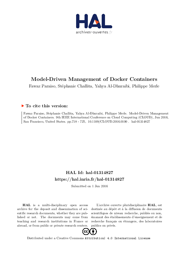 (PDF) Model-Driven Management of Docker Containers