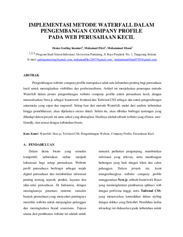 (PDF) IMPLEMENTASI METODE WATERFALL DALAM PENGEMBANGAN COMPANY PROFILE ...