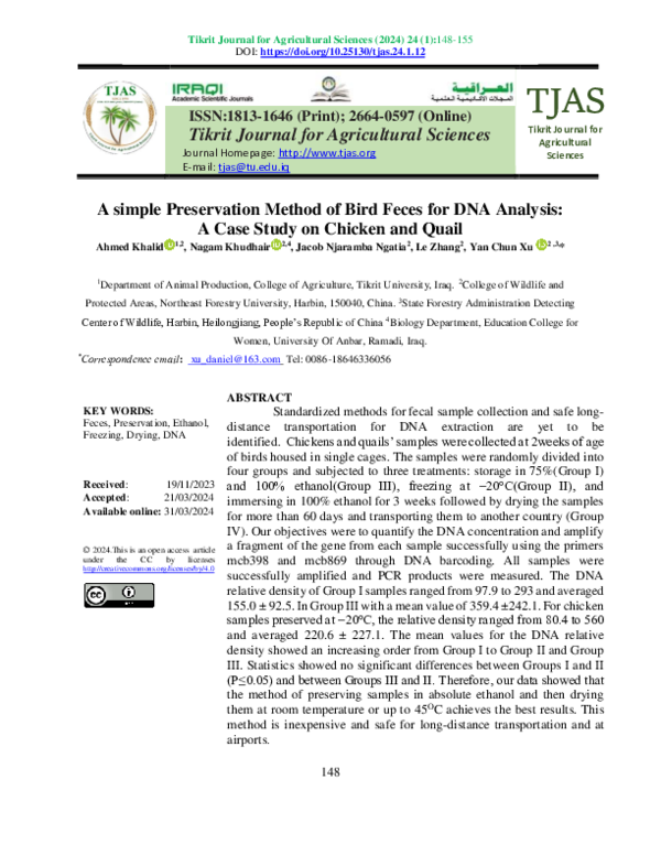 (PDF) A simple Preservation Method of Bird Feces for DNA Analysis: A ...