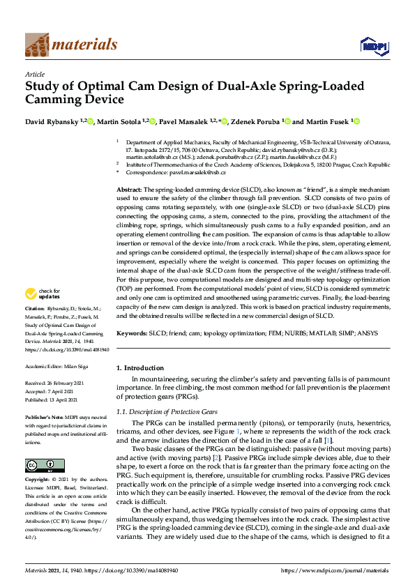 (PDF) Study of Optimal Cam Design of Dual-Axle Spring-Loaded Camming Device