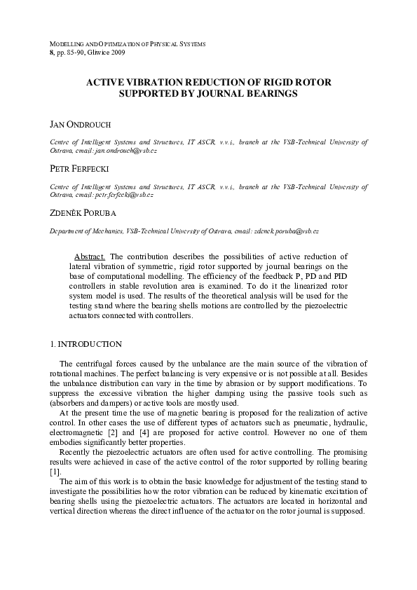(PDF) Active Vibration Reduction of Rigid Rotor Supported by Journal ...