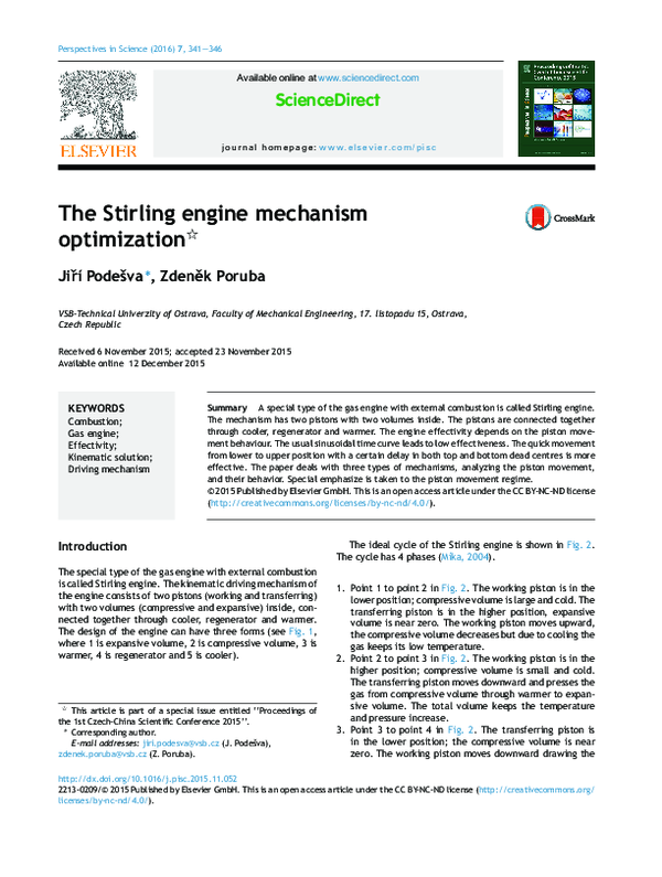 (PDF) The Stirling engine mechanism optimization