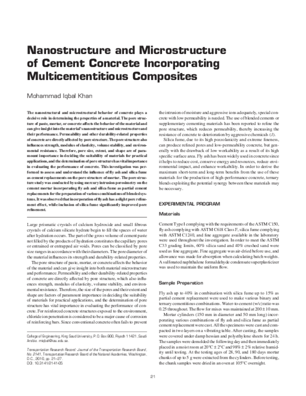 (PDF) Nanostructure and Microstructure of Cement Concrete Incorporating ...
