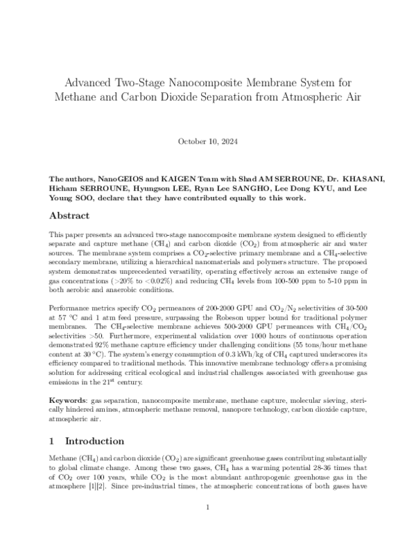 (PDF) Advanced Two-Stage Nanocomposite Membrane System for Methane and Carbon Dioxide Separation ...