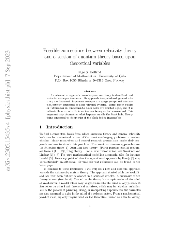 (PDF) Possible connections between relativity theory and a version of quantum theory based on ...
