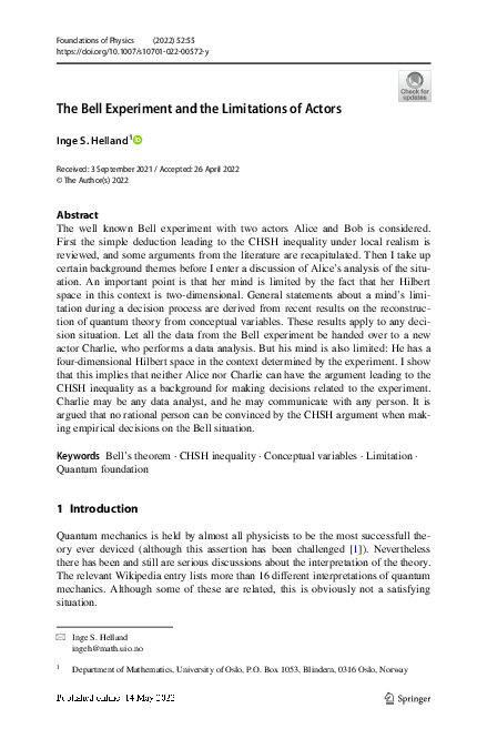 (PDF) The Bell Experiment and the Limitations of Actors