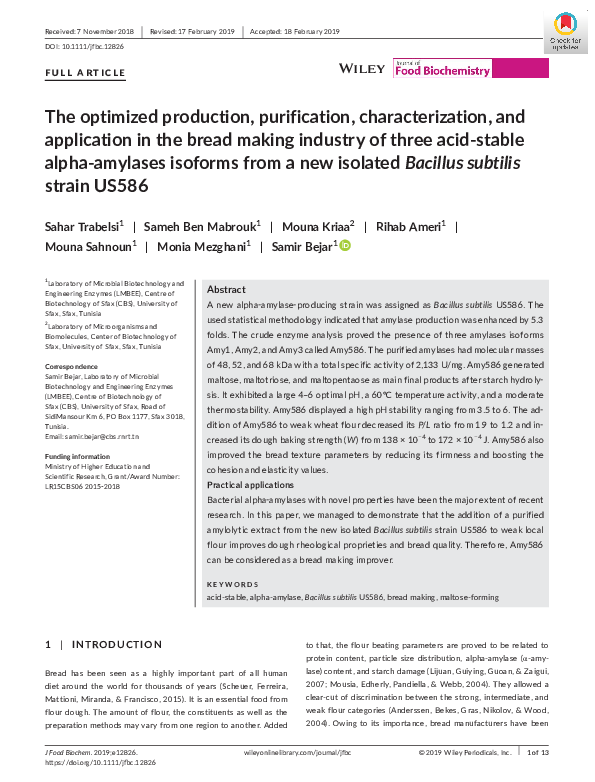 (PDF) The optimized production, purification, characterization, and application in the bread ...
