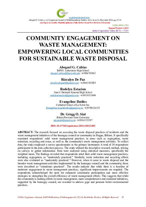 (PDF) COMMUNITY ENGAGEMENT ON WASTE MANAGEMENT: EMPOWERING LOCAL ...