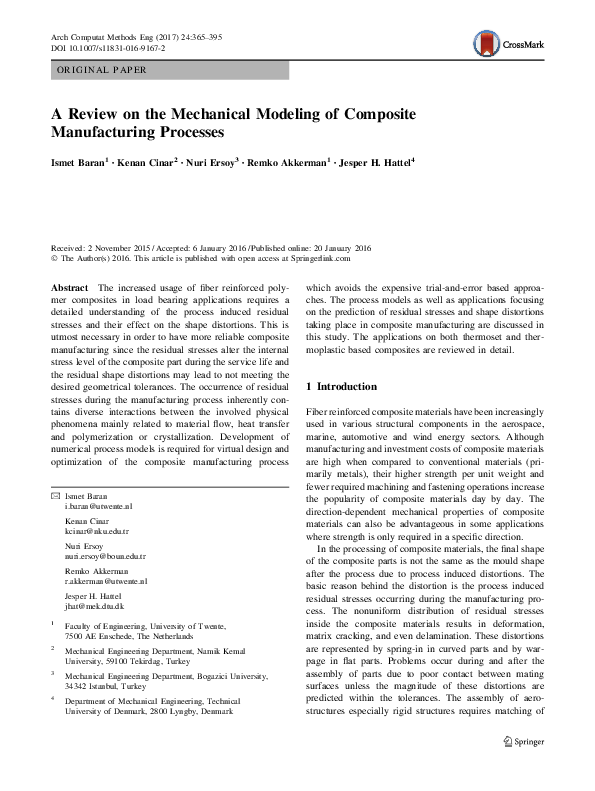 (PDF) A Review on the Mechanical Modeling of Composite Manufacturing ...