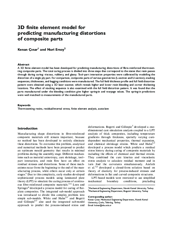 Pdf 3d Finite Element Model For Predicting Manufacturing Distortions Of Composite Parts