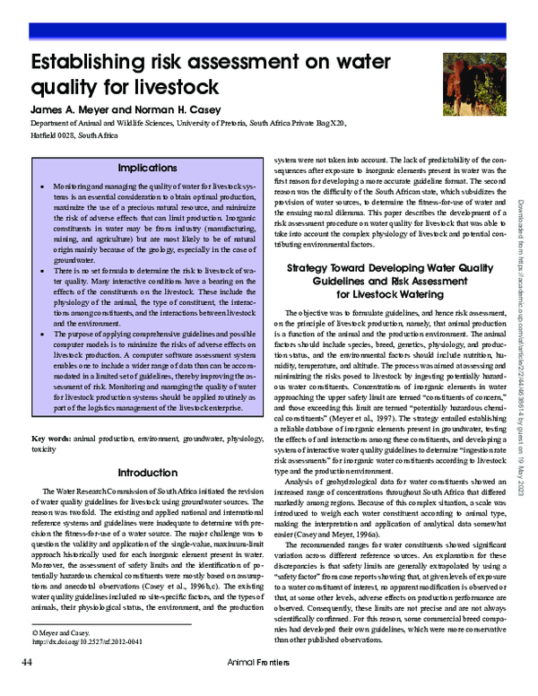 (PDF) Establishing risk assessment on water quality for livestock