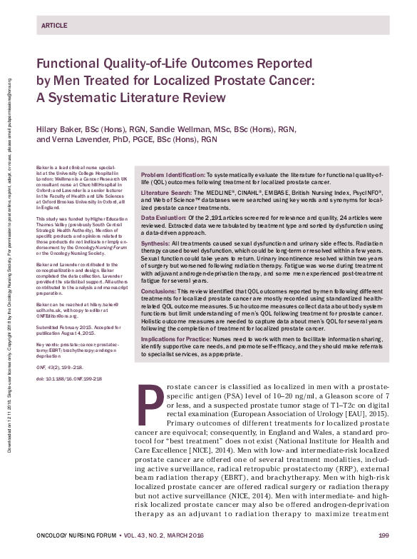 (PDF) Functional Quality-of-Life Outcomes Reported by Men Treated for ...