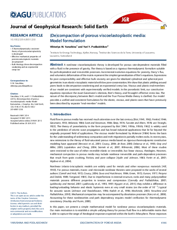 (PDF) (De)compaction of porous viscoelastoplastic media: Model formulation