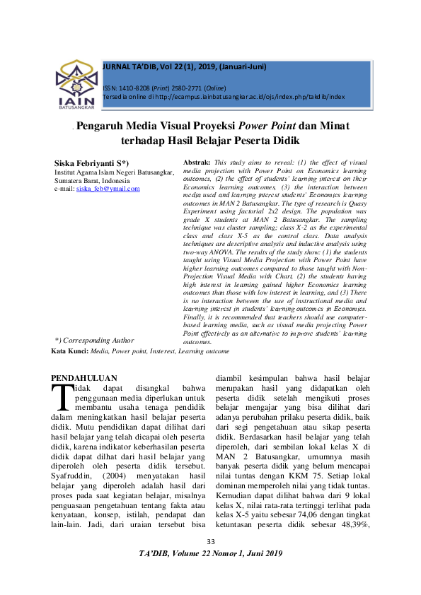(PDF) Pengaruh Media Visual Proyeksi Power Point Dan Minat Terhadap Hasil Belajar Peserta Didik