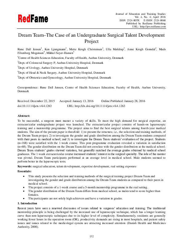(PDF) Dream Team–The Case of an Undergraduate Surgical Talent ...