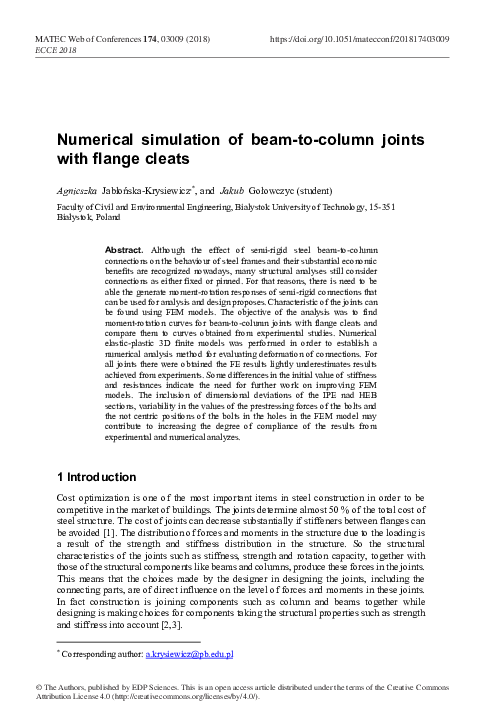 (PDF) Numerical simulation of beam-to-column joints with flange cleats