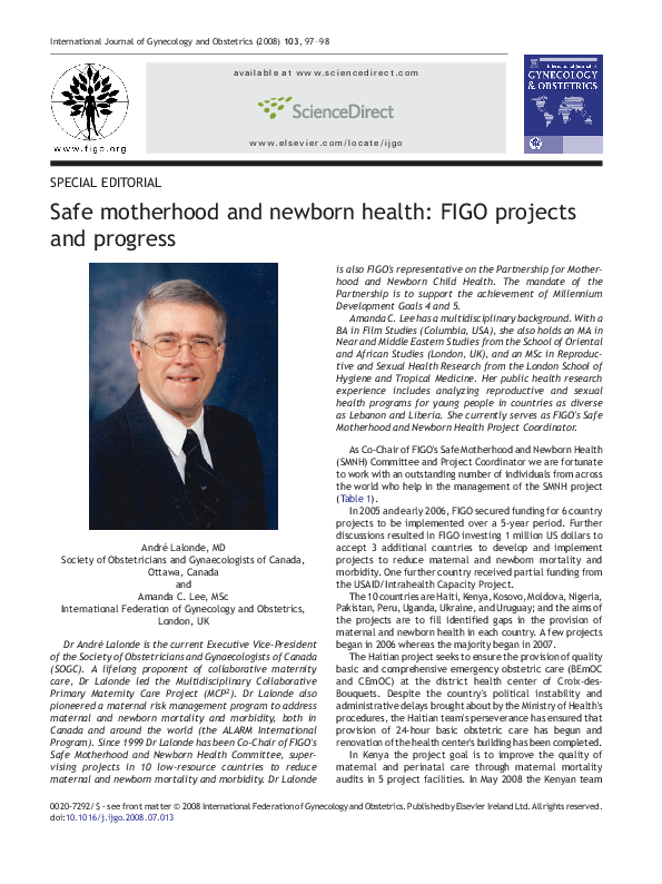 (PDF) Safe motherhood and newborn health: FIGO projects and progress