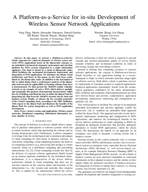 (PDF) A Platform-as-a-Service for in-situ development of wireless sensor network applications