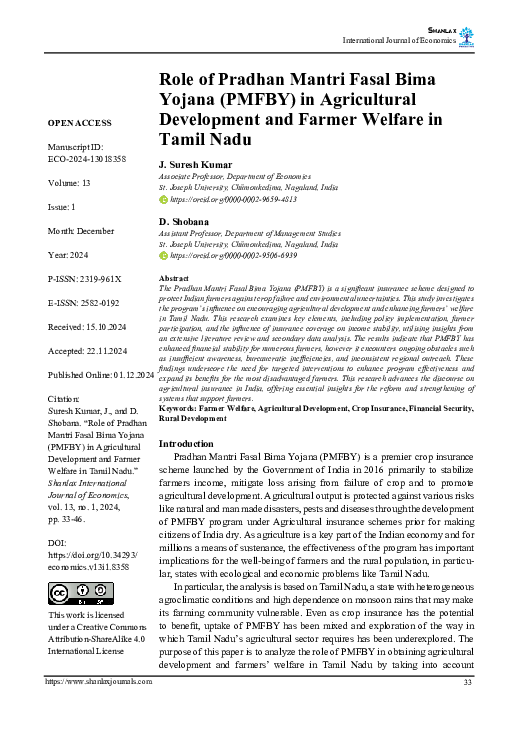 (PDF) Role of Pradhan Mantri Fasal Bima Yojana (PMFBY) in Agricultural ...