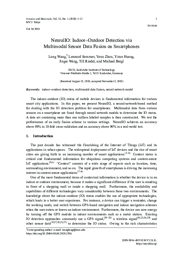(PDF) NeuralIO: Indoor Outdoor Detection via Multimodal Sensor Data ...