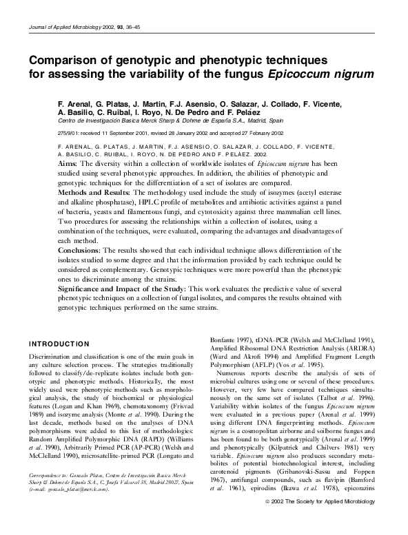 (PDF) Comparison of genotypic and phenotypic techniques for assessing the variability of the ...