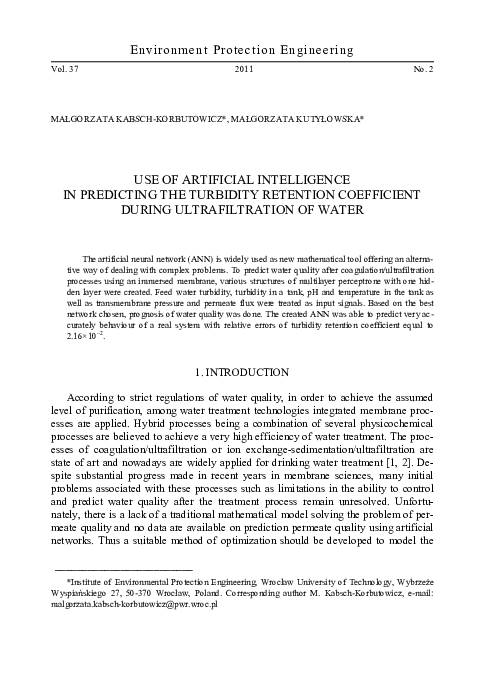 (PDF) Use of artificial intelligence in predicting the turbidity retention coefficient during ...