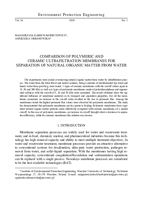 (PDF) Comparison of polymeric and ceramic ultrafiltration membranes for ...