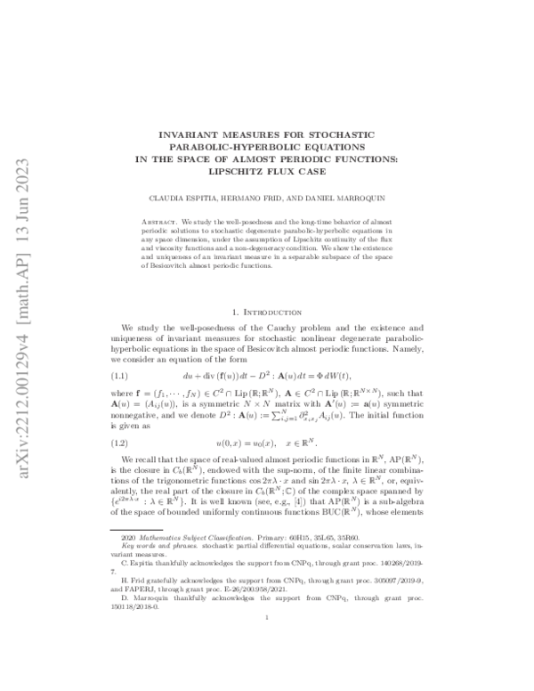 (PDF) Invariant measures for stochastic parabolic-hyperbolic equations in the space of almost ...