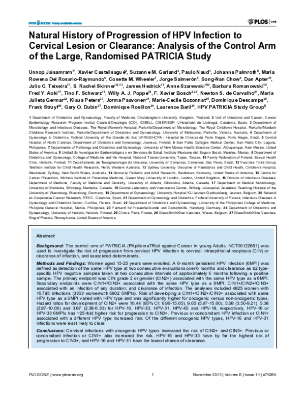 (PDF) Natural History of Progression of HPV Infection to Cervical ...