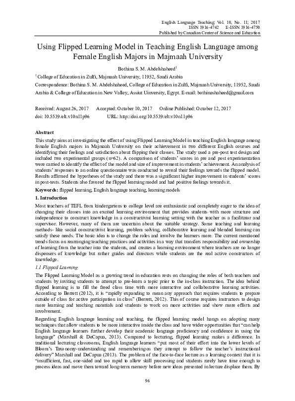 (PDF) Using Flipped Learning Model in Teaching English Language among ...