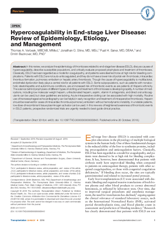 (PDF) Hypercoagulability in End-stage Liver Disease: Review of ...
