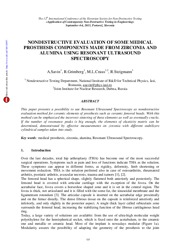 (PDF) Nondestructive Evaluation of Some Medical Prosthesis Components ...