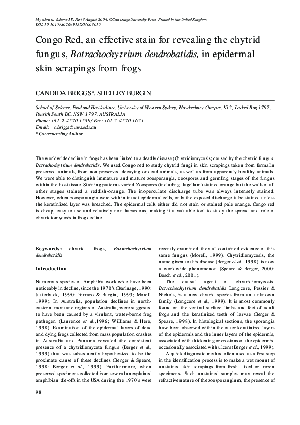 (PDF) Congo Red, an effective stain for revealing the chytrid fungus ...