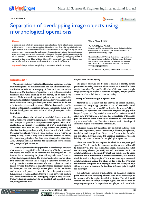 (PDF) Separation of overlapping image objects using morphological operations
