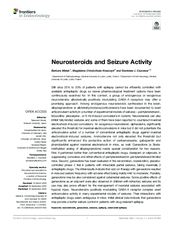 (PDF) Neurosteroids and Seizure Activity
