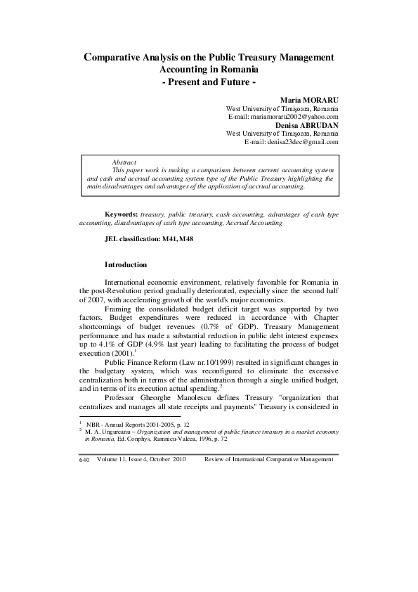 (PDF) Comparative Analysis on the Public Treasury Management Accounting ...