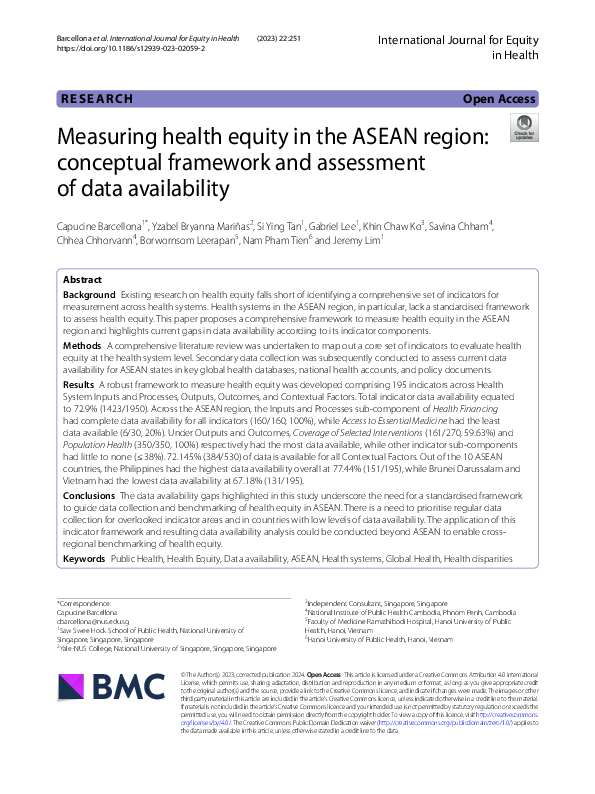 (PDF) Measuring health equity in the ASEAN region: conceptual framework ...