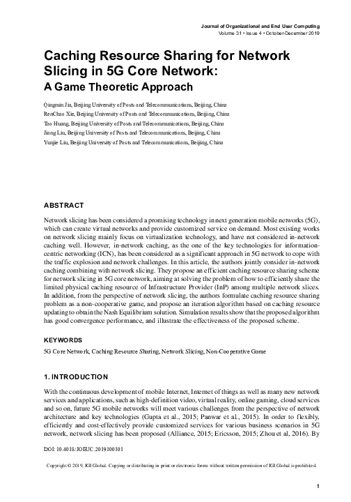 (PDF) Caching Resource Sharing for Network Slicing in 5G Core Network