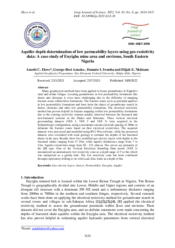 (PDF) Aquifer depth determination of low permeability layers using geo ...